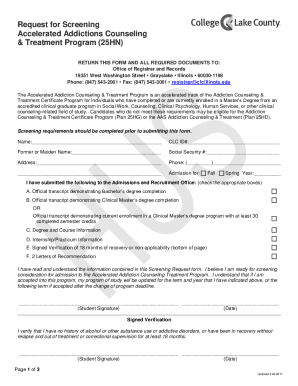 Fillable Online dept clcillinois Request for Screening Accelerated ...