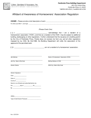 Fillable Online Affidavit of Awareness of Homeowners' Association ...