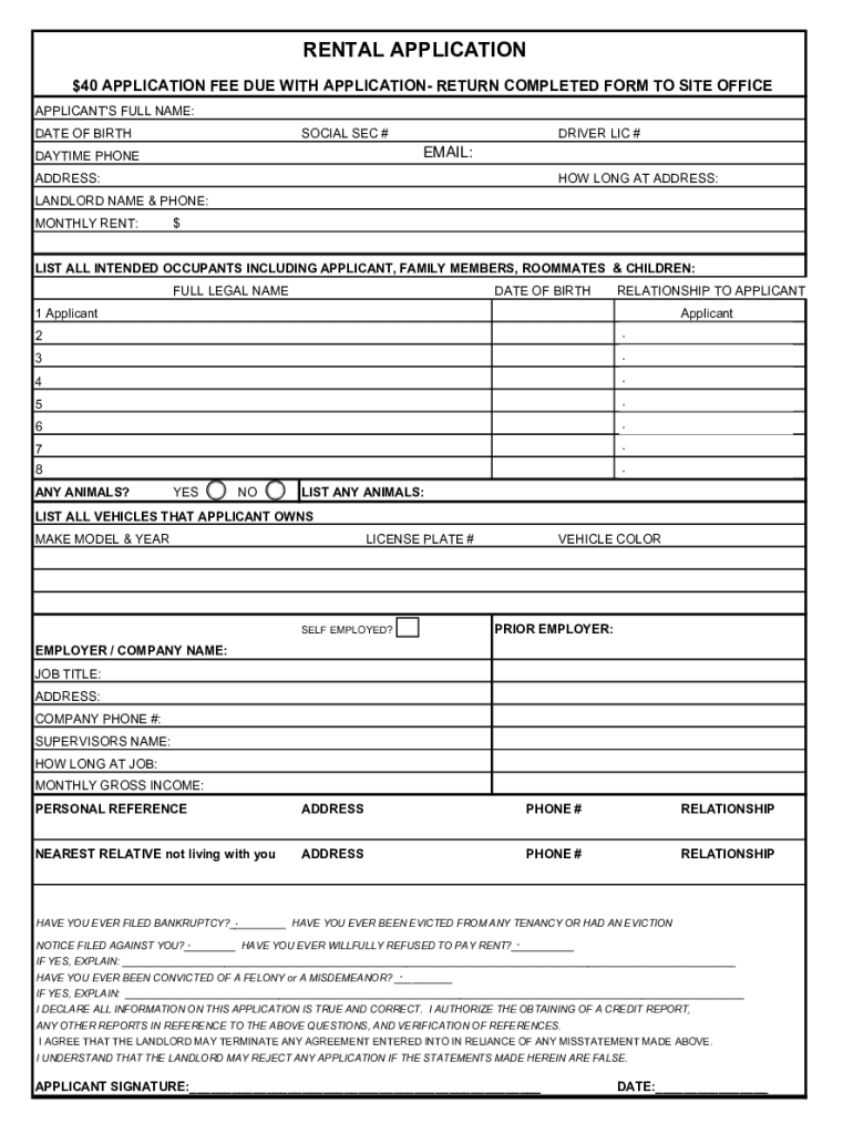 Fillable Online RENTAL APPLICATION & TENANT RELEASE FORM Fax Email ...