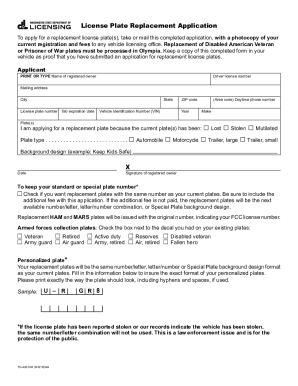 Fillable Online License Plate Replacement Application. To apply for a ...