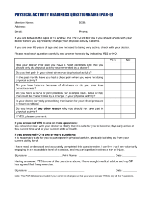Fillable Online Par-Q Questionnaire and Membership Form Fax Email Print ...