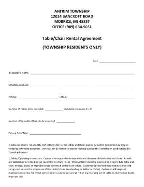 Fillable Online Table/Chair Rental Agreement (TOWNSHIP RESIDENTS ONLY ...