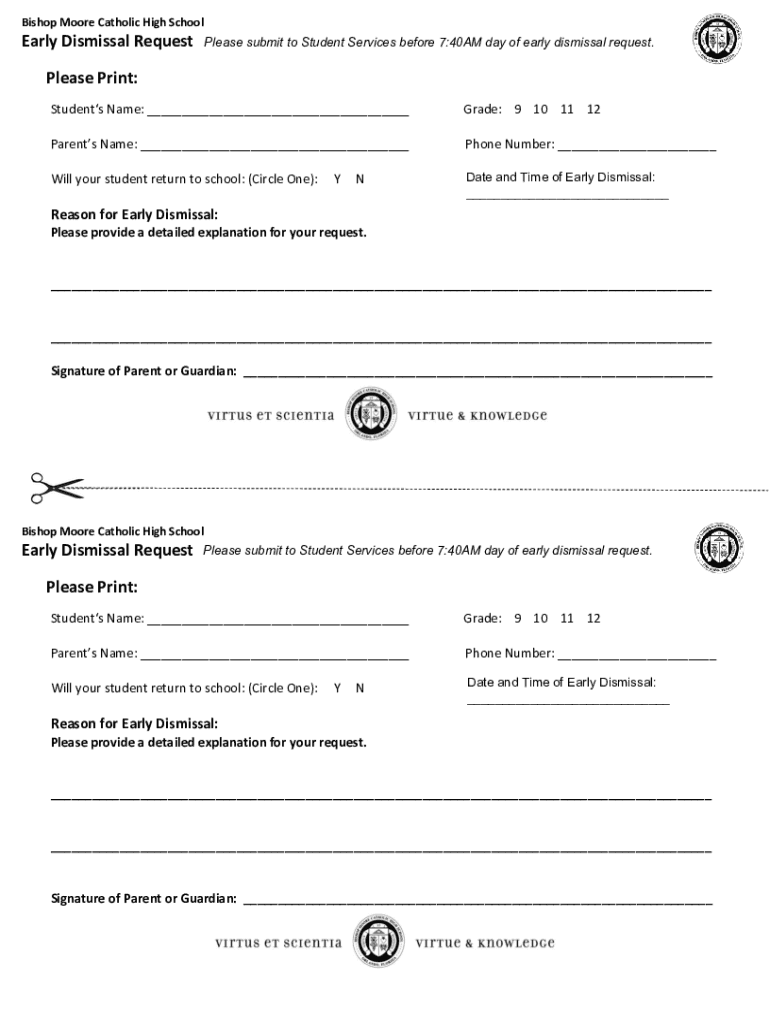 Fillable Online Early Dismissal Request Fax Email Print - pdfFiller