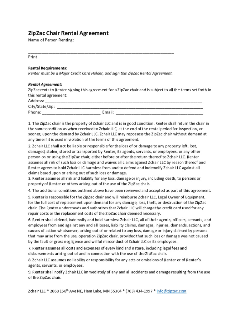 Fillable Online ZipZac Rental Agreement Rev 5 Fax Email Print - pdfFiller