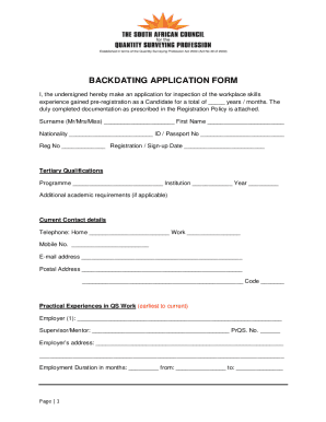 Fillable Online BACKDATING APPLICATION FORM Fax Email Print - pdfFiller