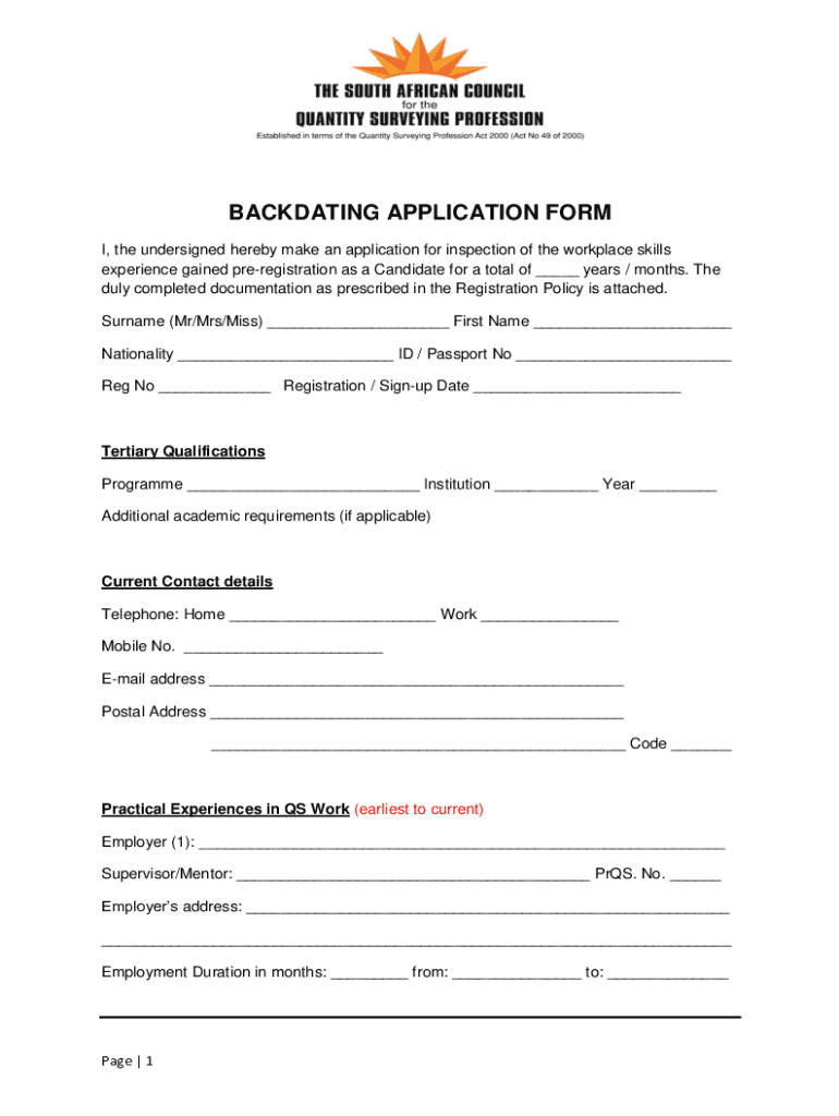 Fillable Online BACKDATING APPLICATION FORM Fax Email Print - pdfFiller