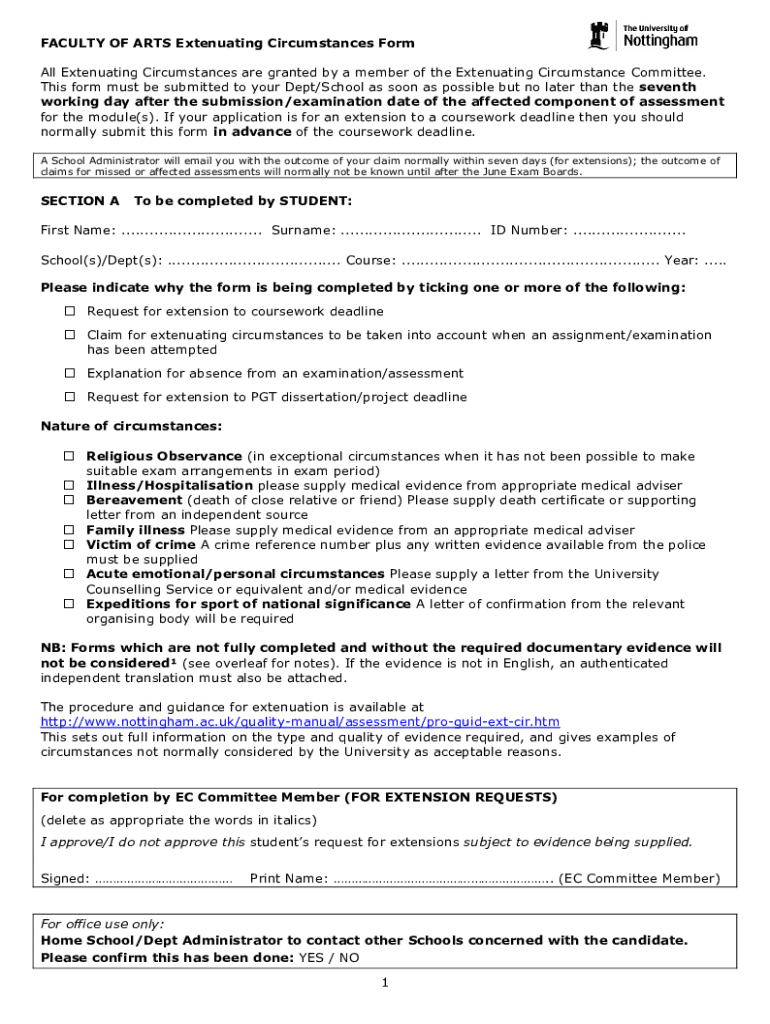 Fillable Online Attestation of Extenuating Circumstances Request Form ...