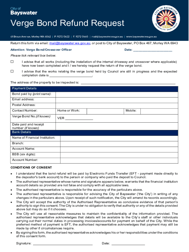Fillable Online Verge Bond Refund Request Fax Email Print - pdfFiller