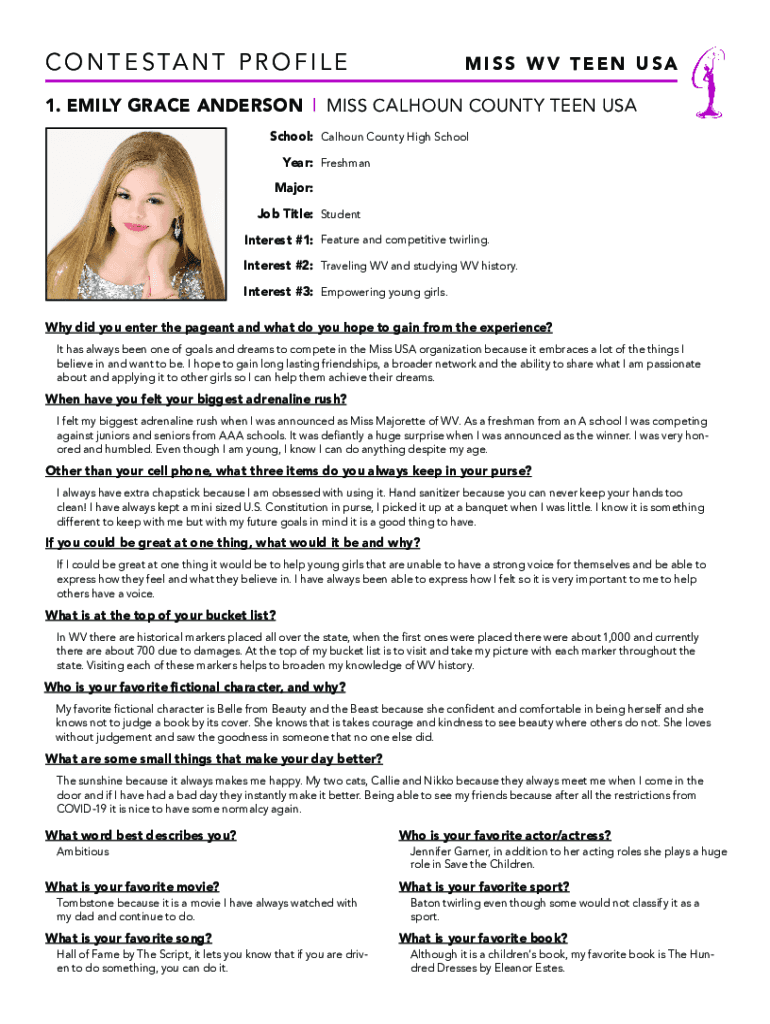 Fillable Online calhoun's emily anderson places in miss west virginia ...