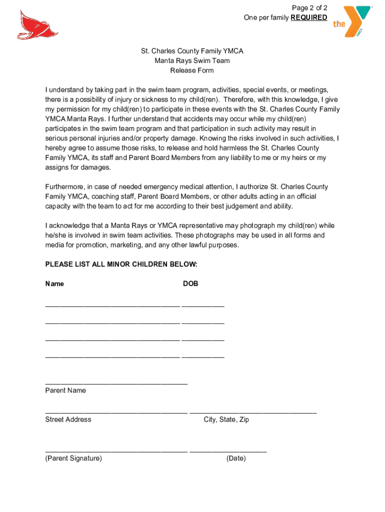 Fillable Online St. Charles County Family YMCA Manta Rays Swim Team ... Fax Email Print - pdfFiller
