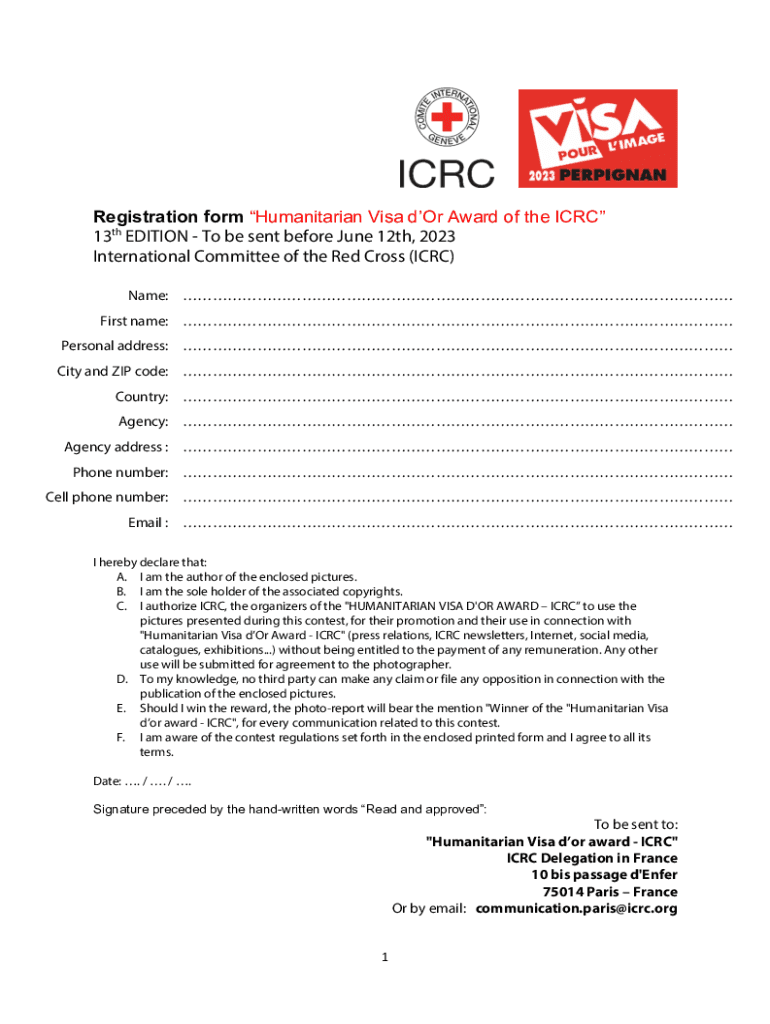 Fillable Online blogs icrc Registration form Humanitarian Visa d'Or Award of the ICRC 13th ...