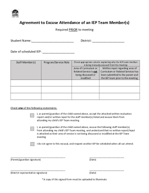 Fillable Online Agreement to Excuse Attendance of an IEP Fax Email ...