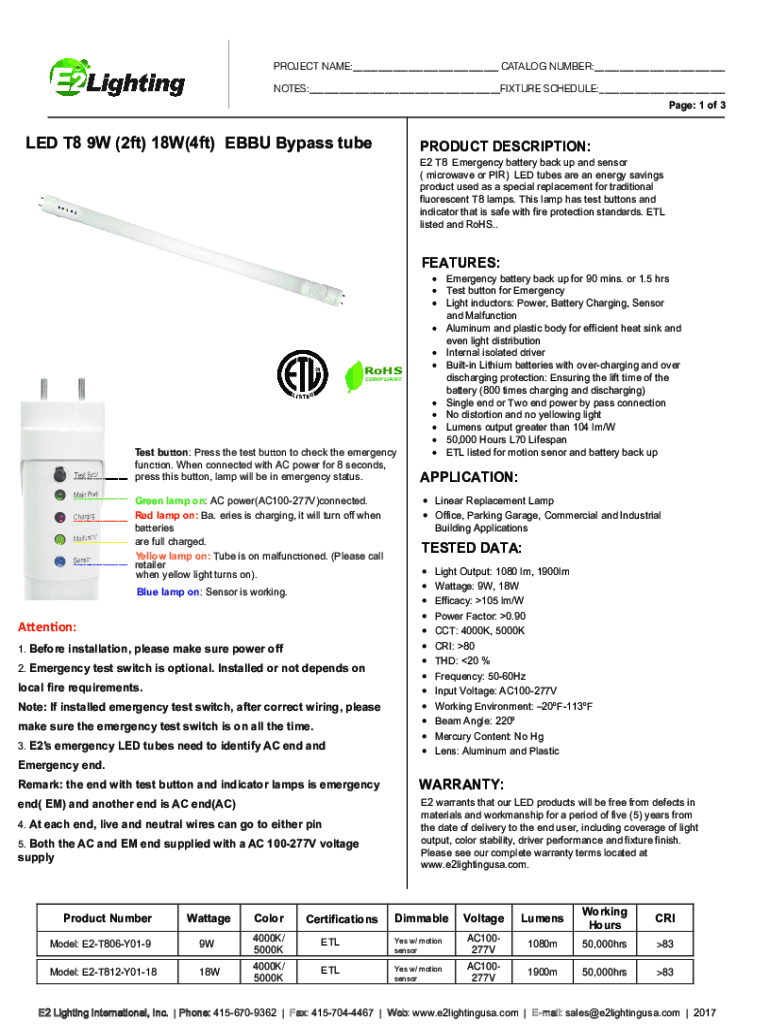 Fillable Online Emergency Back-Up for T8, T5, PL-L Type B Tubes Fax ...