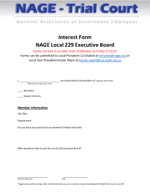 Fillable Online Interest Form NAGE Local 229 Executive Board Fax Email ...