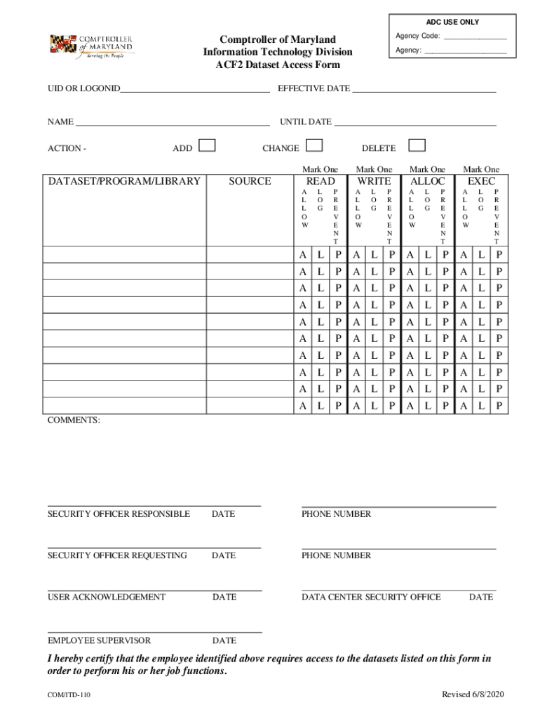 Fillable Online Acf2 Cics File Access Form Fax Email Print Pdffiller