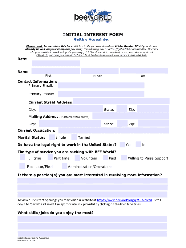 Fillable Online INITIAL INTEREST FORM Fax Email Print - pdfFiller