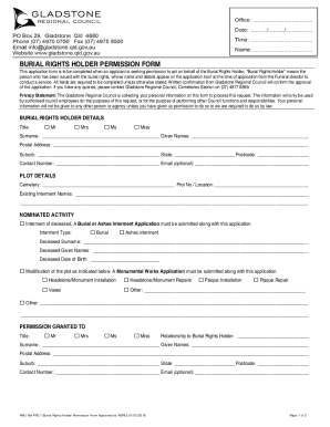 Fillable Online Cemeteries Application Form - Burial Rights Holder ...