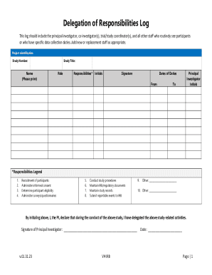 Fillable Online Delegation of Responsibilities Log Template v.01.31.2320 Fax Email Print - pdfFiller
