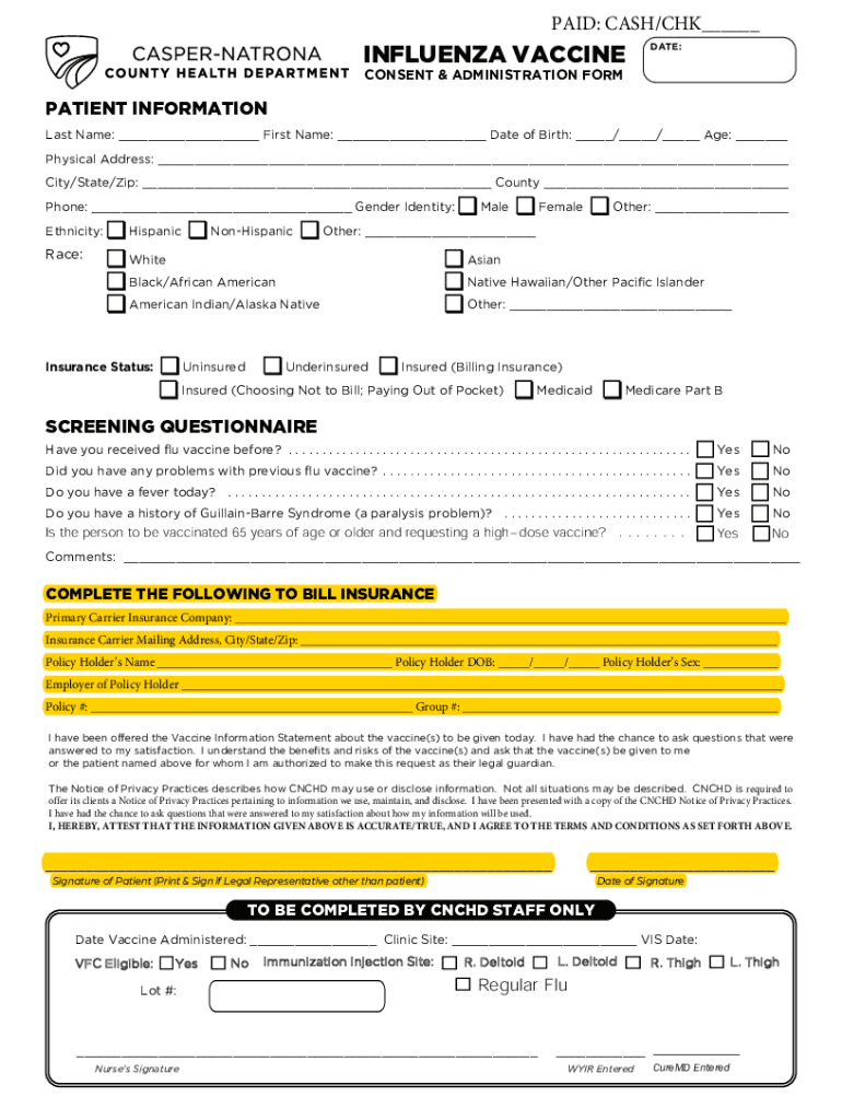 Fillable Online Influenza / Pneumococcal Immunization Consent Form Fax ...