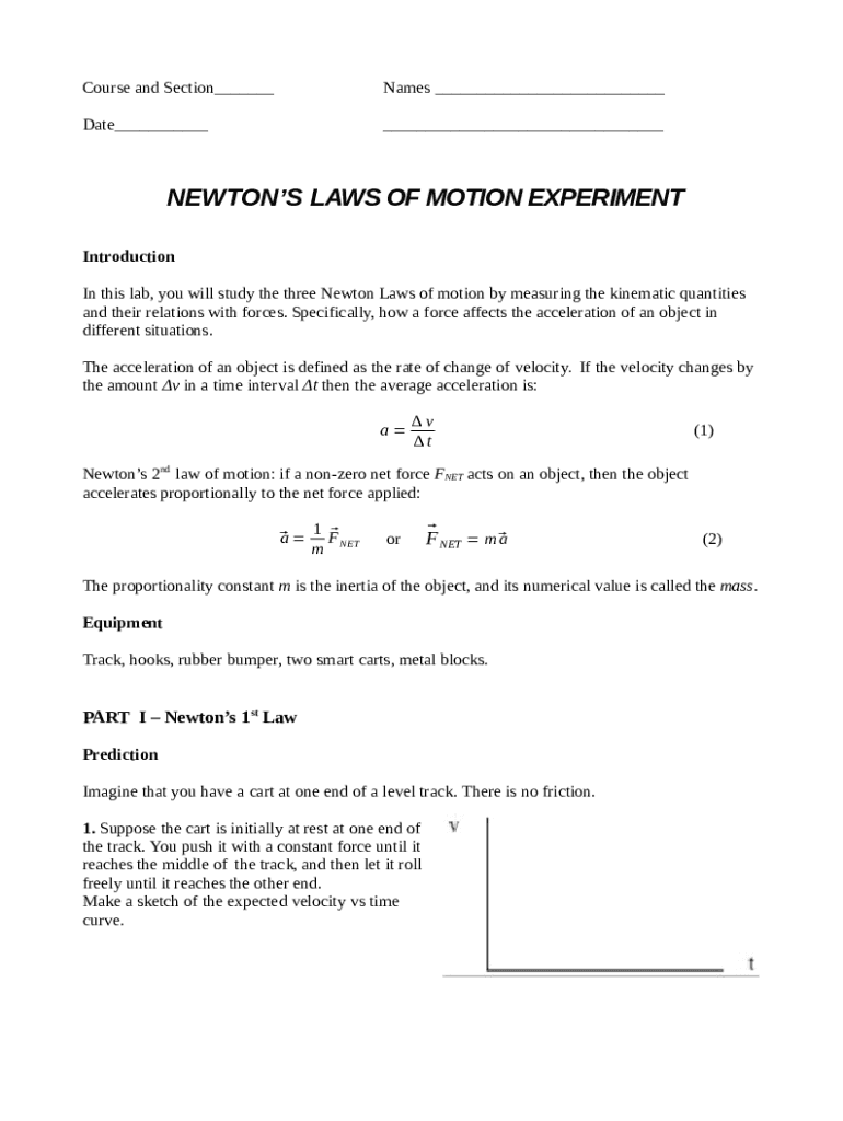 Fillable Online Newtons Laws LAB.pdf - Course and Section Names Date ...