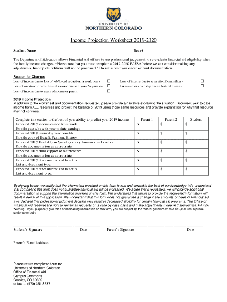 Fillable Online Income Projection Worksheet 2019-2020 Fax Email Print ...