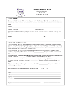 Fillable Online STUDENT TRANSFER FORM Fax Email Print - pdfFiller