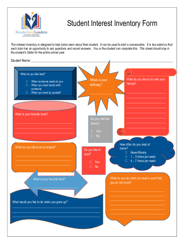 Fillable Online Student Interest Inventory Form Fax Email Print - pdfFiller