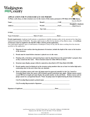 Fillable Online APPLICATION FOR WATER SURFACE USE PERMIT Fax Email ...