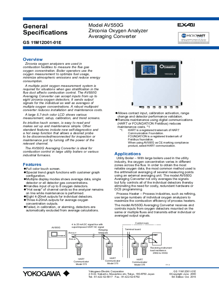 Fillable Online Model AV550G Zirconia Oxygen Analyzer Averaging Converter. GS 11M12D01-01E052 ...