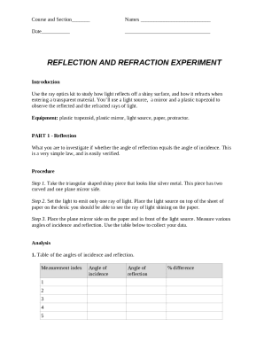 Fillable Online Reflection, Refraction, Index of Refraction, and Snell ...