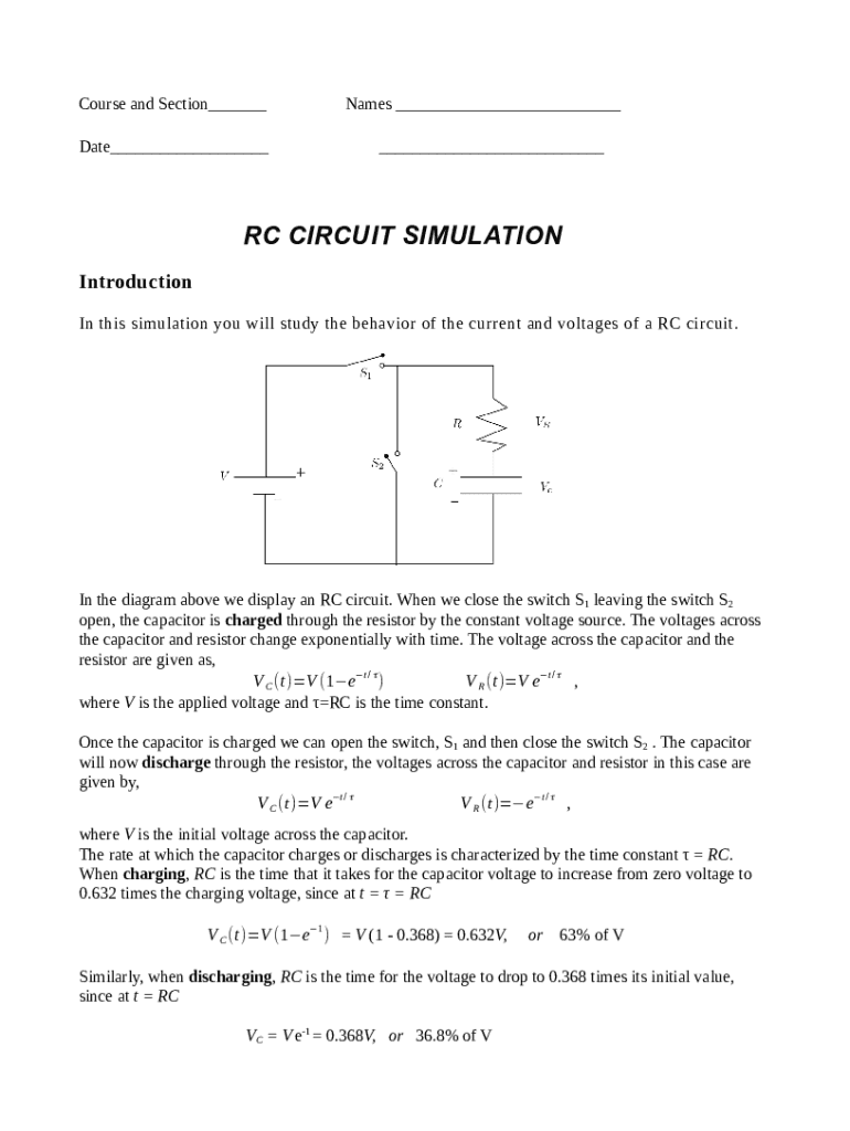 Fillable Online RC circuit.pdf - Course and Section Date Names RC... Fax Email Print - pdfFiller