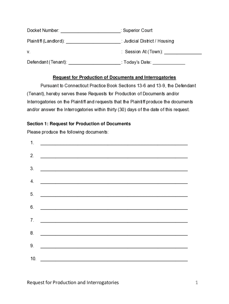 Fillable Online Request for Production of Documents and Interrogatories ...