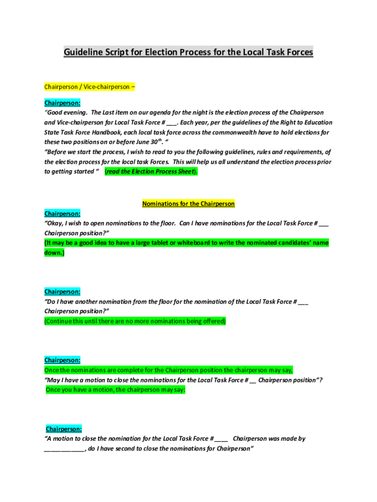 Fillable Online Guideline Script For Election Process For the Local ...