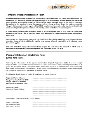 Fillable Online Template Passport Retention Form Passport Retention ...