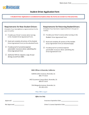 Fillable Online Student Driver Application Form - Riverside Fax Email ...
