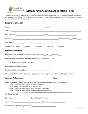 Fillable Online Membership/Baptism Application Form Fax Email Print ...