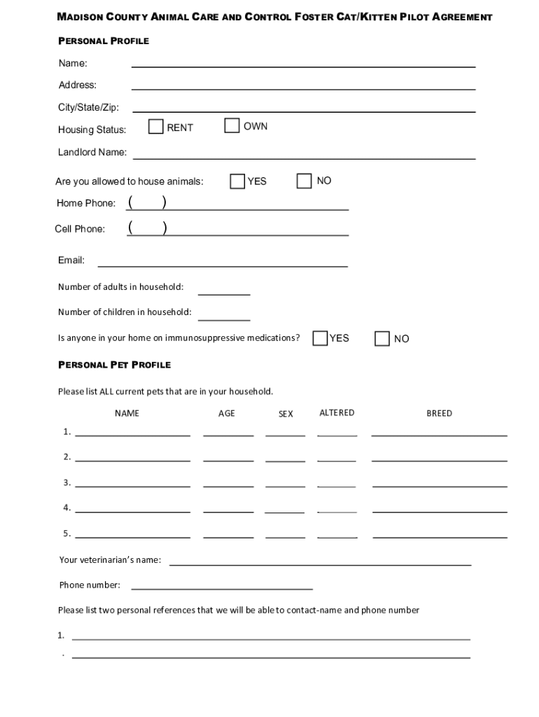 Fillable Online Madison County Animal Care and Control Foster ... Fax ...