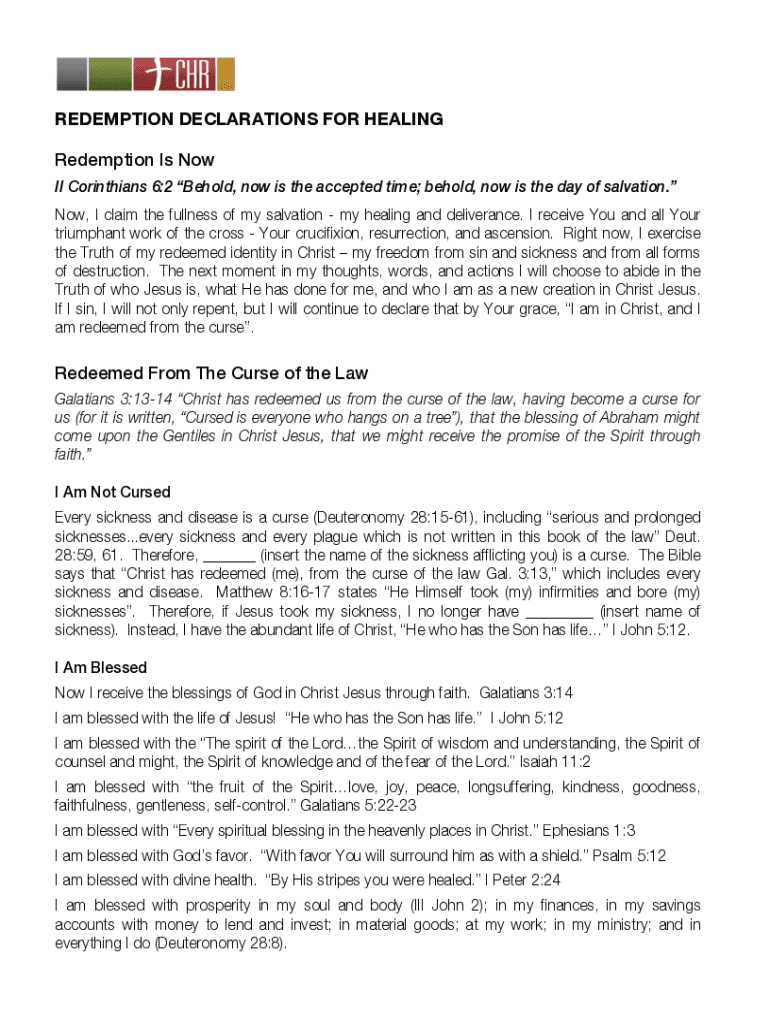 Fillable Online Form - Redemption Declarations for Healing - Word ...