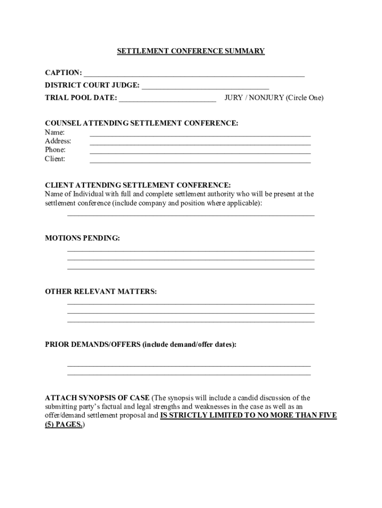 Fillable Online settlement conference summary Fax Email Print - pdfFiller