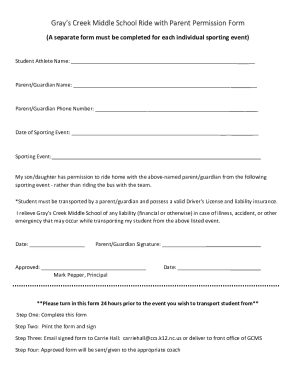 Fillable Online Gray's Creek Middle School Ride with Parent Permission ...