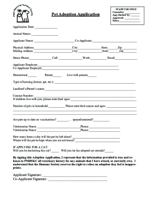 Fillable Online PMHS Adoption Application. Fillable PDF version Fax Email Print - pdfFiller