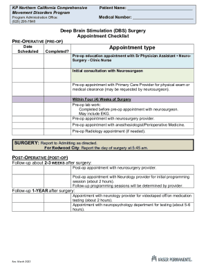 Fillable Online mydoctor kaiserpermanente Deep Brain Stimulation (DBS) Surgery Appointment ...