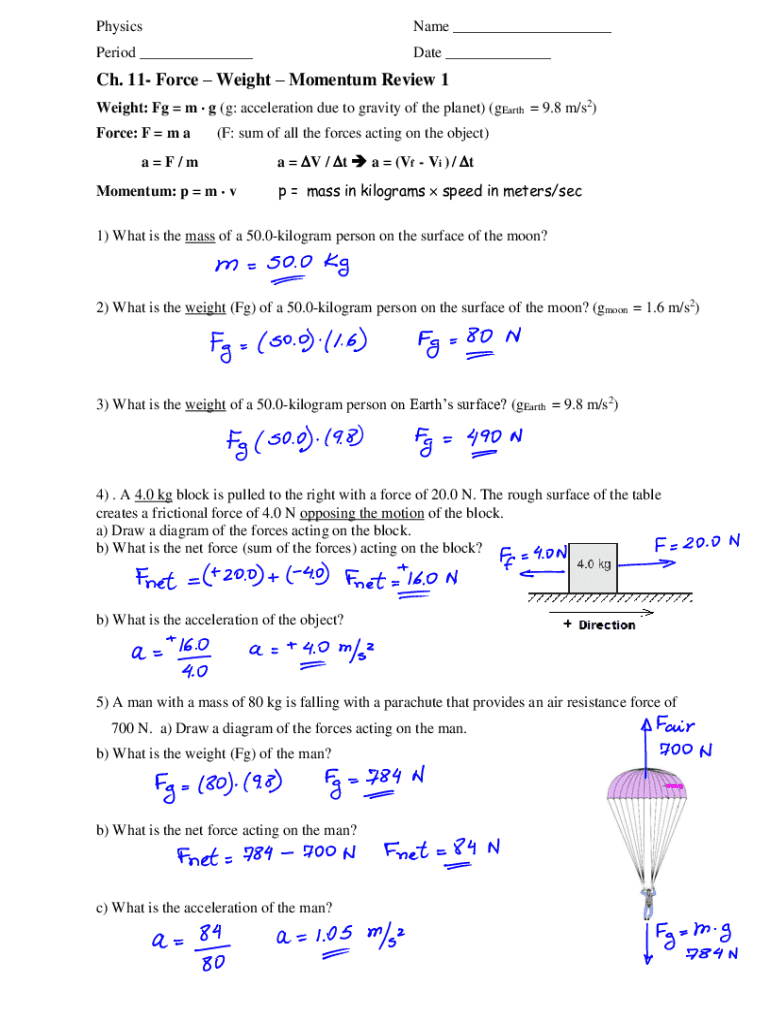 Fillable Online Instructor's Copy Worksheet - Forcemass x gravity.doc ...