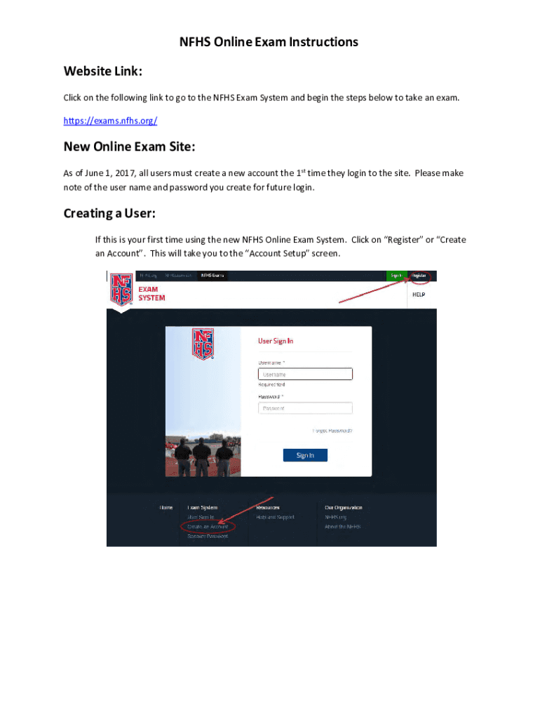 Fillable Online Click on the following link to go to the NFHS Exam ...