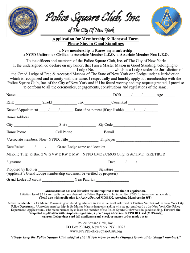 Fillable Online Police Square Club of the City of New York - Email ...