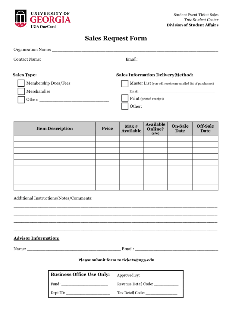 Fillable Online tate uga Sales Request Form - April 2022 Fax Email ...