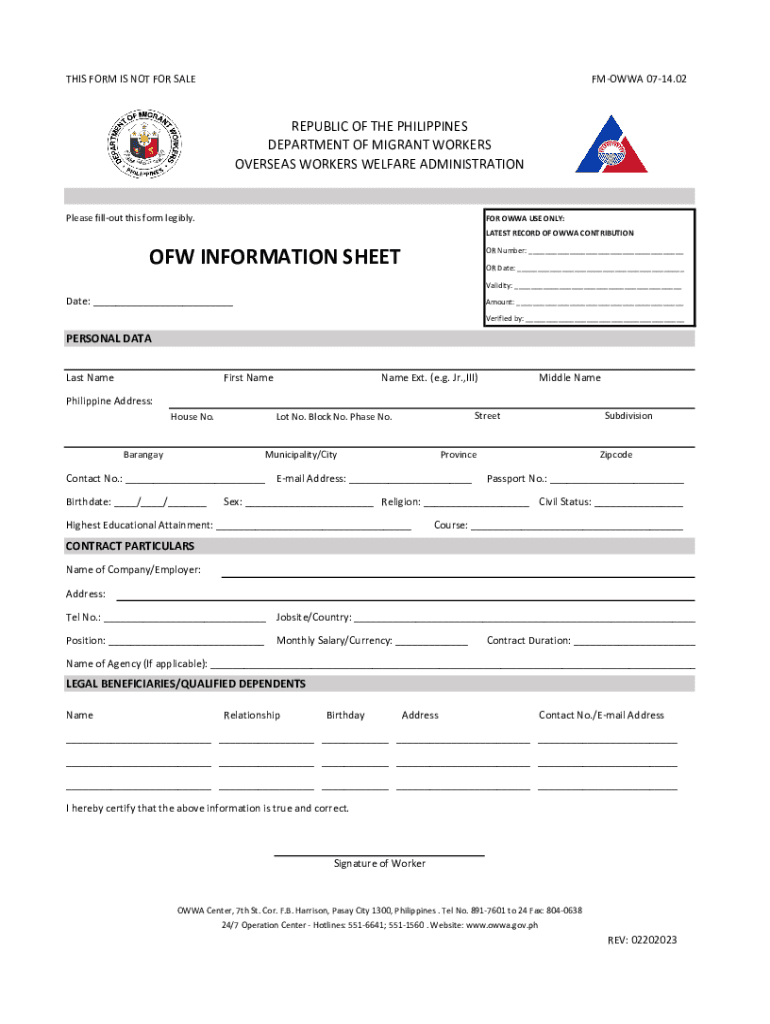Fillable Online FM-OWWA 07-14 Fax Email Print - pdfFiller