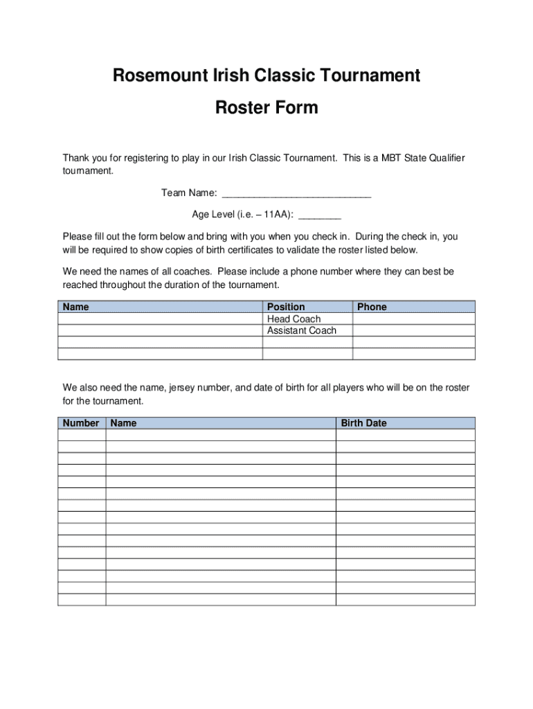 Fillable Online Rosemount Irish Invitational Fax Email Print - pdfFiller