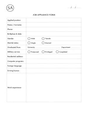 Fillable Online 5A job appliance form Fax Email Print - pdfFiller