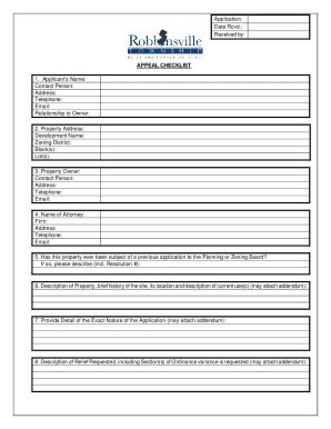 Fillable Online Application: Date Rcvd.: Received by: APPEAL CHECKLIST ...